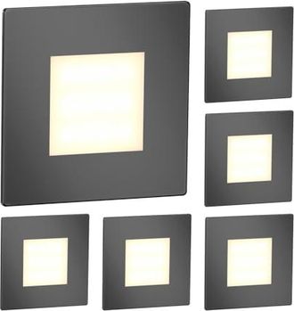 LEDs Com 6 lampes LED descalier/encastr&eacute;es dans le mur FEX pour lint&eacute;rieur et lext&eacute;rieur, carr&eacute;es, anthracite, 85 x 85mm, blanc chaud