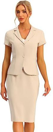Allegra K Ensemble de Costume 2 pi&egrave;ces pour Femme, Blazer, Veste, Jupe Crayon Abricot XL