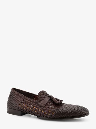 Doucal's Mens Leather Loafers Woven Detail Brown