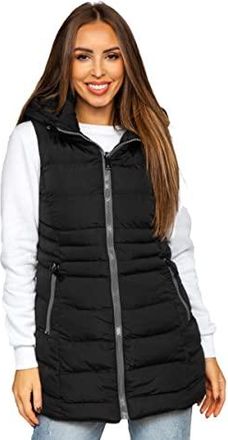 BOLF Femme Gilet de transition matelassee a Capuche Doudoune Blouson avec fermeture eclair Zipe Temps libre Sport Fitness Basic Outdoor Style 7040 Noir XL 