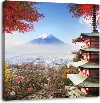 Pixxprint Japanischer Tempel im Herbst, Größe: 40x40, Leinwandbild Quadratisch, Wandbild, Kunstdruck, fertig bespannt