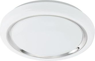 Eglo LED Deckenlampe Capasso, 1 flammige Deckenleuchte, Wandlampe mit Chromring, Material: Stahl und Kunststoff, Farbe: Chrom, weiß, Ø: 34 cm