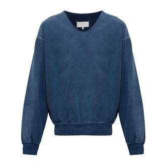Maison Margiela SweaT-shirt en coton &agrave; col en V lav&eacute; - Homme - Sweatshirts et sweats &agrave; capuche - Bleu - Taille: M