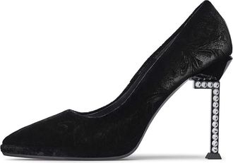 Loriblu Femme, Chaussures, Noir, Taille: 38 EU Escarpins en velours damassé avec talon en cristaux en forme de L