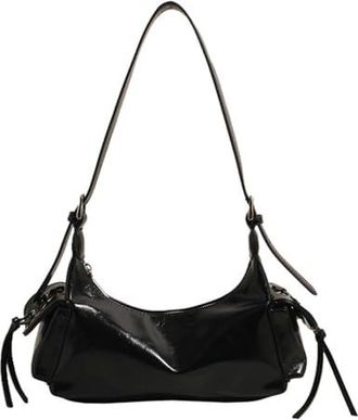 Generic Petit sac à bandoulière style punk réglable en cuir synthétique pour femme, Noir, 290*120*100mm