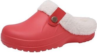 Generic Sabots doubl&eacute;s de fourrure pour homme et femme - Chauds, duveteux et imperm&eacute;ables - Pantoufles dhiver antid&eacute;rapantes pour int&eacute;rieur et ext&eacute;rieur, Roug
