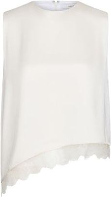 Vince Top asym&eacute;trique en satin orn&eacute; de dentelle