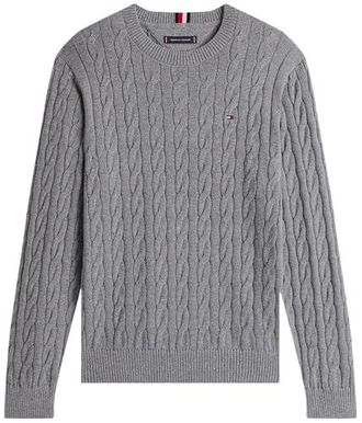 Tommy Hilfiger Pull embl&eacute;matique en tricot torsad&eacute; pour homme Collection 2024, Gris fonc&eacute;, Taille M