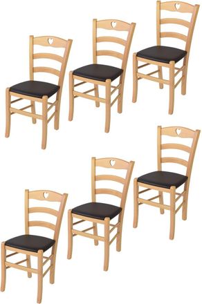 Tommychairs Tommychairs - 6er Set St&uuml;hle CUORE f&uuml;r K&uuml;che und Esszimmer, Robuste Struktur aus lackiertem Buchenholz im Farbton Naturfarben und gepolsterte Sitzfl&auml;c