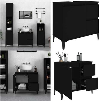 vidaXL Vidaxl - Armoire de salle de bain noir 65x33x60 cm bois dingénierie - Meuble De Salle De Bain - Armoire De Salle De Bain - Rangement Salle De Bain