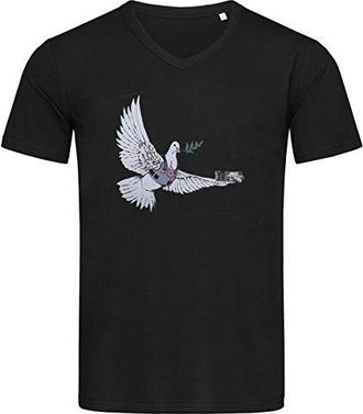 Generic Banksy Street Art Peace Bird T-Shirt Graphique en Coton à col en V pour Homme X-Large