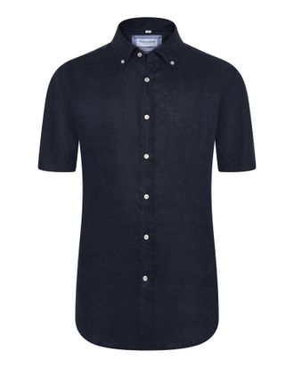 Tom Rusborg Unifarbenes Leinenkurzarmhemd mit Button Down-Kragen, Regular in