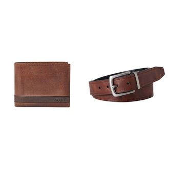 Fossil Herren Quinn Braunes Leder Portemonnaie und Parker G&uuml;rtel, Set