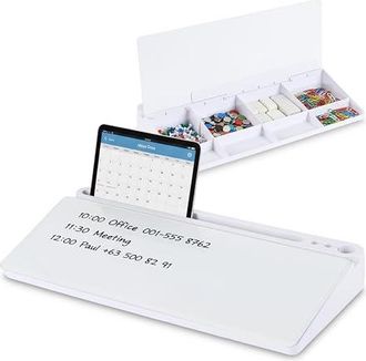 Relaxdays Schreibtisch Organizer mit Whiteboard, 8 F&auml;cher, Kunststoff, Glas, HBT: 5,5 x 40 x 18 cm, B&uuml;ro-Organizer, wei&szlig;