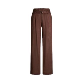 Windsor Leinen-Palazzo-Bundfalten-Hose mit G&uuml;rtel - - Trousers - Damen - Braun - S