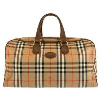 Burberry Pre-owned Sac Boston en toile et cuir &agrave; carreaux - Femme - Pre-owned - Beige - Taille: ONE Size