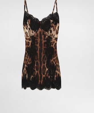 Dolce & Gabbana Top Aus Satin Leoprint Mit Intarsien Aus Spitze - Frau Blusen Und Tops Animalprint Baumwolle 52