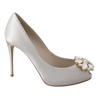 Dolce & Gabbana Wei&szlig;e Kristall Peep Toe Seidenabs&auml;tze - - Shoes - Damen - Wei&szlig; - 35 EU