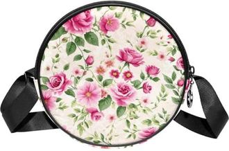 Generic Sac &agrave; bandouli&egrave;re rond pour femme, motif floral artistique, petit sac &agrave; dos &agrave; bandouli&egrave;re avec fermeture &eacute;clair, bretelles r&eacute;glables, sac &agrave; main rond 