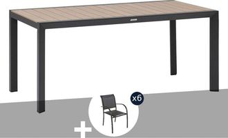 Hesperide Table de jardin rectangulaire alu Evasion 6 places effet bois honey et graphite + 6 fauteuils Piazza - Hesp&eacute;ride