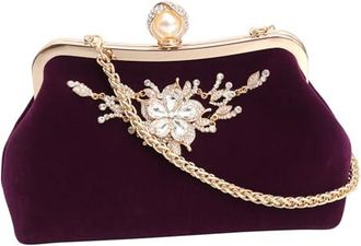 IFUNDOM Paquet De Soir&eacute;e En Peluche Orn&eacute; De Cristaux Pour Femme, Pochette De Banquet &Eacute;l&eacute;gante Violet, Cha&icirc;ne Fine, Paquet &agrave; Main F&eacute;minin Pour Mariage Et F&ecirc;te,