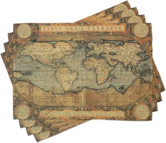 Abakuhaus Weltkarte Platzmatten, Alte alte Diagramm-Weinlese-Wiedergabe des Atlas-Druckes des 16. Jahrhunderts, Waschbare Stoff Esszimmer Küche Tischdekorations