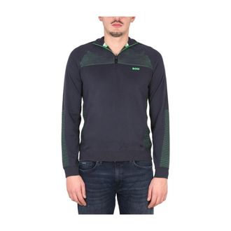 HUGO BOSS Pullover mit hohem Kragen und halblangem Rei&szlig;verschluss - - Knitwear - Herren - Blau - L