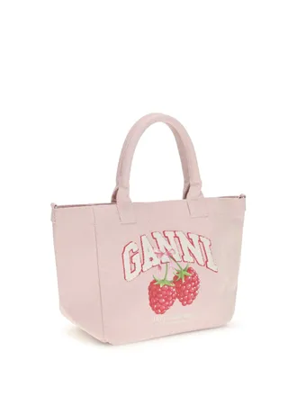 Ganni Womens Small Easy Shopper Raspberry Print Egret Recycled Polyester Shoulder Bags