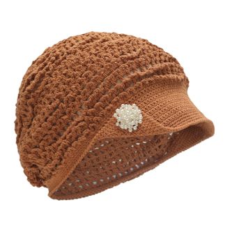 ZLYC Damen Sommer Slouchy Häkelmütze Visoren Handgemacht Häkelmütze Visor(Festes Braun)