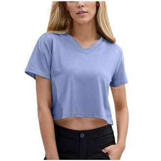 Generic Hauts courts d&eacute;t&eacute; &agrave; manches courtes pour femmes - Coupe ample et tendance - Pour la course &agrave; pied - Couleur unie - Demi-chemises d&eacute;contract&eacute;es et mign