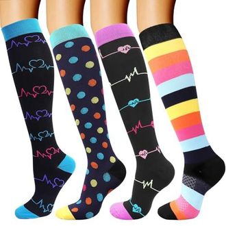 Dreshow 4 Paires Chaussettes de Compression pour Femmes & Hommes Circulation pour Athlétisme,Course,Cyclisme,Voyage