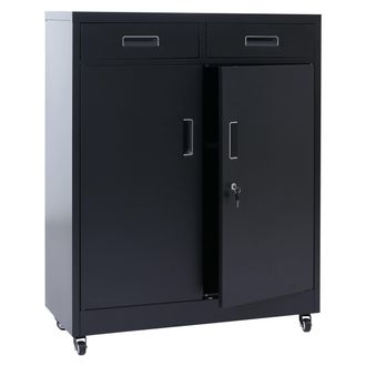 Mendler Aktenschrank HWC-O89, Stahlschrank B&uuml;roschrank, Rollen T&uuml;ren Schubladen abschlie&szlig;bar Metall 116x90x40cm - schwarz