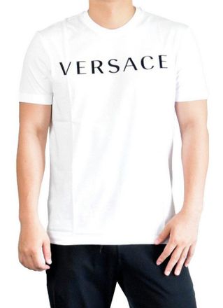 Versace T-Shirt Main Line Stickerei Logo Rundhals Kurzarm Tee Unisex Sofort authentifizierbar durch QR-Code &uuml;ber das Versace System