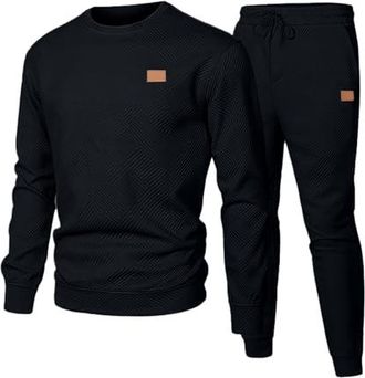 Generic V&ecirc;tements de sport 2 pi&egrave;ces pour homme - Ensemble complet avec pull &agrave; manches longues et jogging - Sweatshirt et pantalon - Col rond - Motif gaufr&eacute; - 