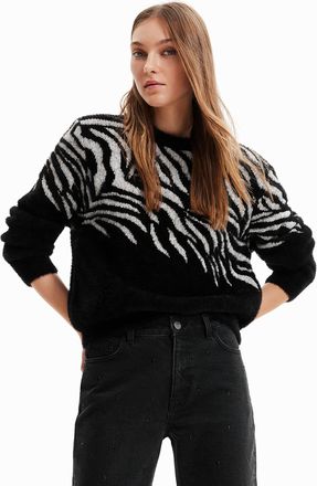 Desigual Womens JERS_FLOWZE 2000 Black Sweater, XL