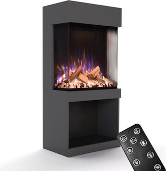 Glow Fire Kaminofen PR12 mit realistischem 3D E-Motion LED-Feuer - Stand-Elektrokamin mit Heizung und Kaminfeuer, Knistereffekt & Timer, max. 1500 W, 61,5x130x4
