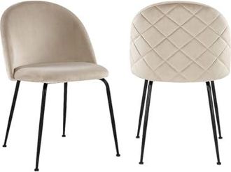 Vente-Unique Lot de 2 chaises de Salle &agrave; Manger en Velours Beige avec pi&eacute;tement en Acier Inoxydable Noir - Design Moderne et Confortable - Mod&eacute;le Melbourne