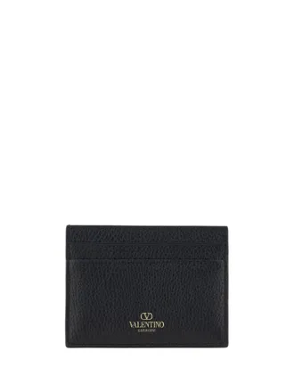 Valentino Garavani Womens Rockstud Card Holder Nero Calf Leather Bos Taurus Wallet