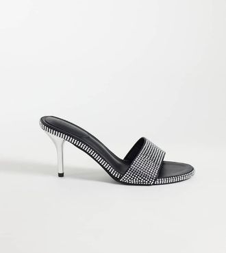 KAIIA mule &agrave; talon ornement&eacute;e de strass noire et argent&eacute;e