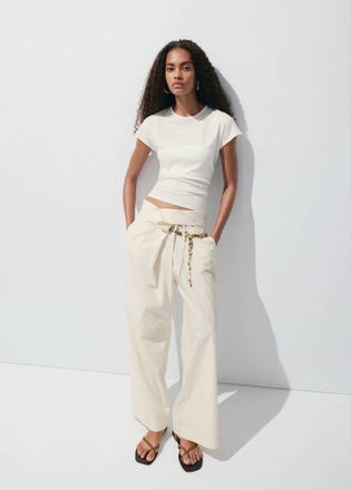 Mango Pantalon droit taille asym&eacute;trique &eacute;cru - Femme - XS - MANGO