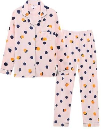 Generic Pyjama Femme Coton Ensembles 2 Pcs Pijamas Coton Mi Saison Sleepwear Womens Casual Leger Sets Pijama Manches Longues Boutonnee Debardeur Pantalon Degu