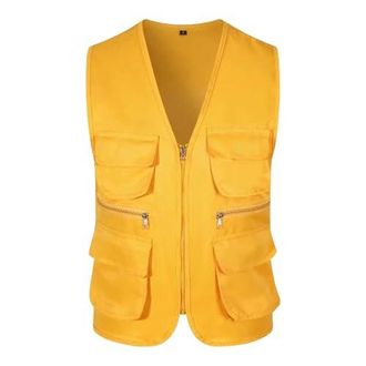 Generic Gilet cargo pour homme avec fermeture &eacute;clair int&eacute;grale et col en V, l&eacute;ger et respirant, sans manches, durable, couleur unie, gilet polyvalent et d&eacute;con