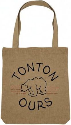 Fabulous Sac Shopping Tote Bag Aspect Lin - Tontona Ours Famille Mignon Animal - Sac de Courses Toile Epaisse 360g Beige Naturel Cabas Port&eacute; Epaule Solide Impr