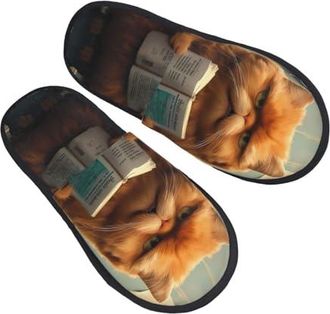 Generic Pantoufles &agrave; Hiver Chat mignon lisant un livre L&eacute;g&egrave;re Chaussons pour Homme Chaud Classiques Maison Pantoufles Int&eacute;rieur Adulte M