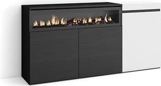 Skraut Home | Sideboard, Highboard | Kommode, Komodenschrank | 150x75x35cm | 3 T&uuml;ren | Elektrokamin. Ma&szlig;e | Moderner Stil | Wei&szlig; und Schwarz