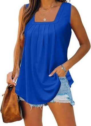 Generic Chemisier sans manches pour femme - Coupe ample - Col carr&eacute; - D&eacute;bardeurs pour femmes et filles - D&eacute;contract&eacute; - L&eacute;ger - Doux - Couleur unie - V&ecirc;tements