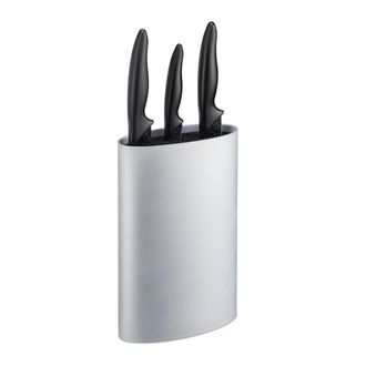 Relaxdays Messerblock oval, Messerhalter unbestückt, Messeraufbewahrung mit Borsten, HxBxT: 22 x 16,5 x 6,5 cm, silber