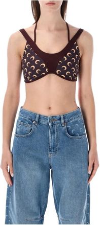 Marine Serre Femme, Tops, Brun, Taille: 40 FR Athleisure Moon Printed Bra Top
