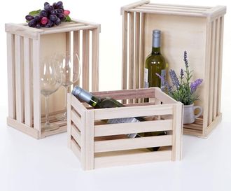 Mendler 3er Set Holzkiste HWC-C56, Weinkiste Dekokiste Aufbewahrungskiste Obstkiste, Shabby-Look Vintage - naturfarben