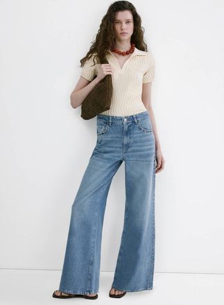 Mango Jean droit clout&eacute; bleu moyen - Femme - 32 - MANGO
